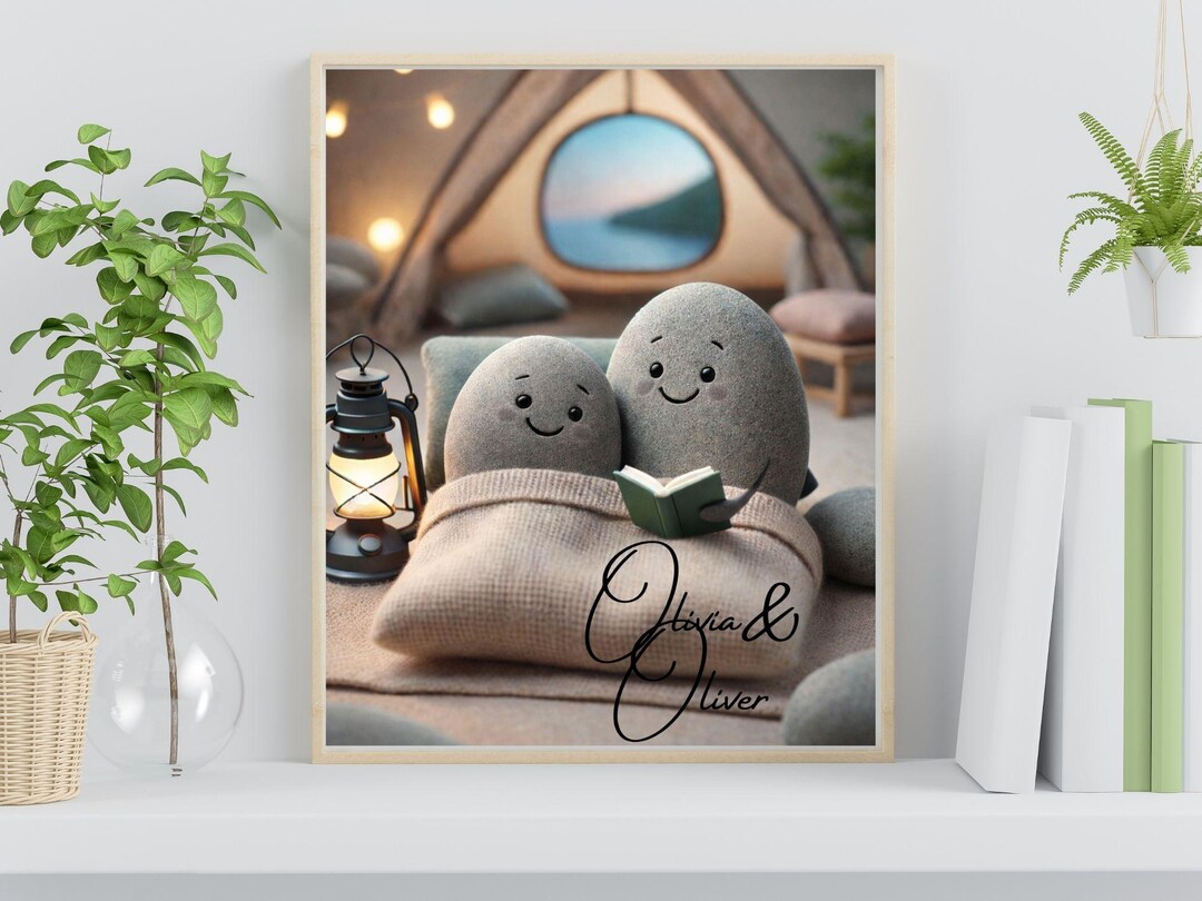 Personalized Stone Art Print, Pebble Illustration, Printable Digital ...