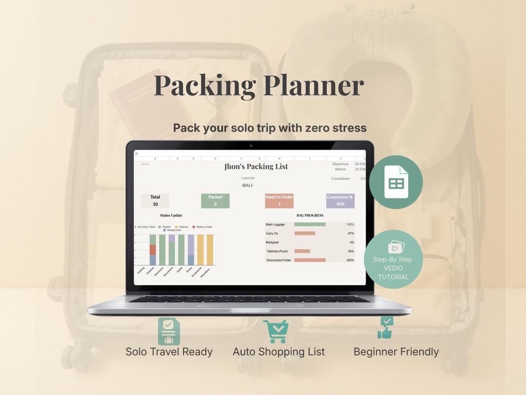 Travel Packing List Spreadsheet – Solo Trip Planner & Packing Checklist ...