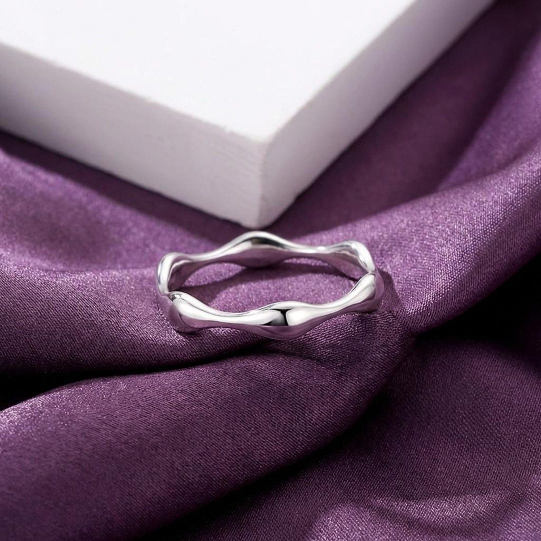 Modern 925 Silver Wavy Ring, Flow Design Band, Silver Jewellery ...