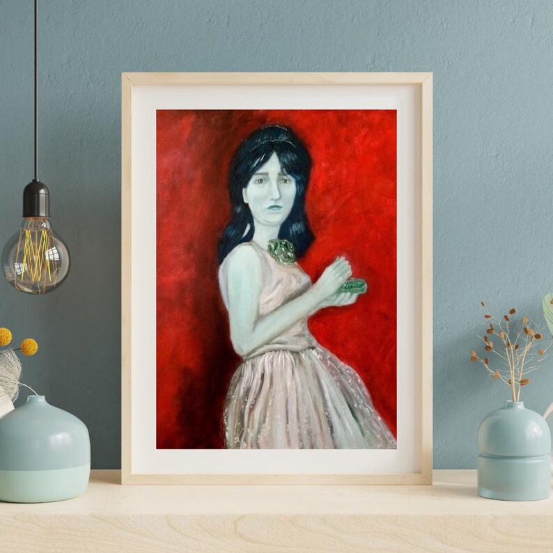 Woman in Pink Dress Portrait Fine Art Poster | Figurative Painting Wall ...
