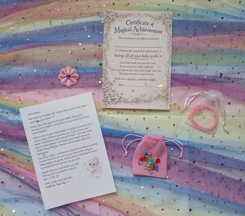 Tooth Fairy Gift Pack | First Lost Tooth Kit, Certificate, Bracelet - Etsy