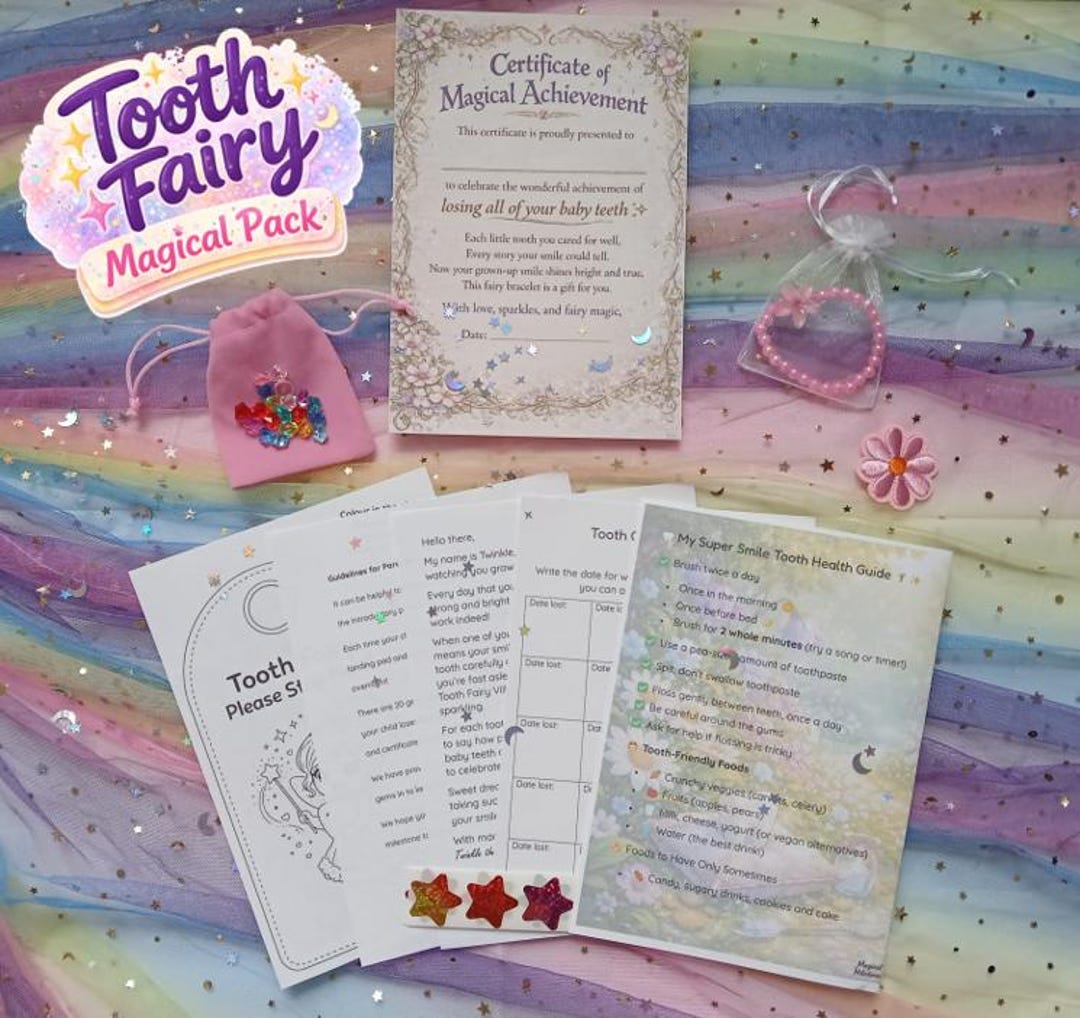 Tooth Fairy Gift Pack | First Lost Tooth Kit, Certificate, Bracelet - Etsy