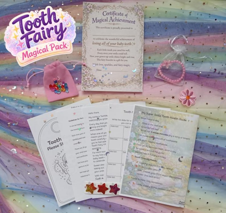 Tooth Fairy Gift Pack | First Lost Tooth Kit, Certificate, Bracelet - Etsy