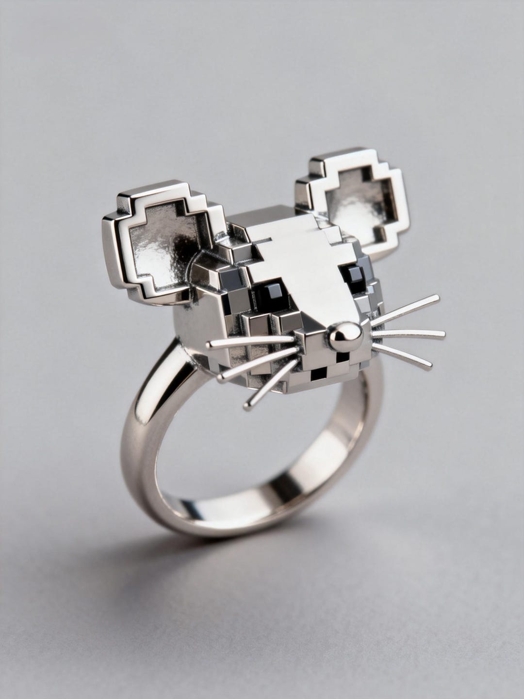 Pixel Mouse Mosaic Ring – Geometric Sterling Silver Animal Ring, Custom ...