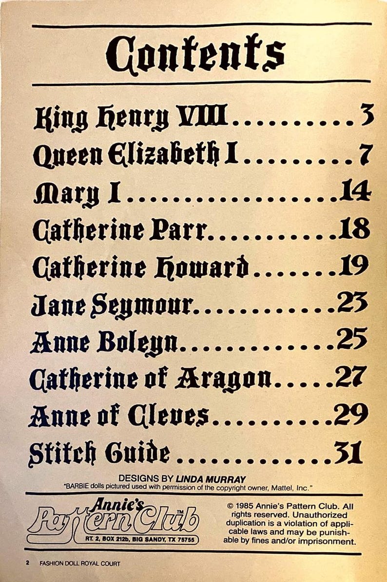 Vintage Fashion Doll Royal Court Crochet Patterns | Tudor Era (PDF ...