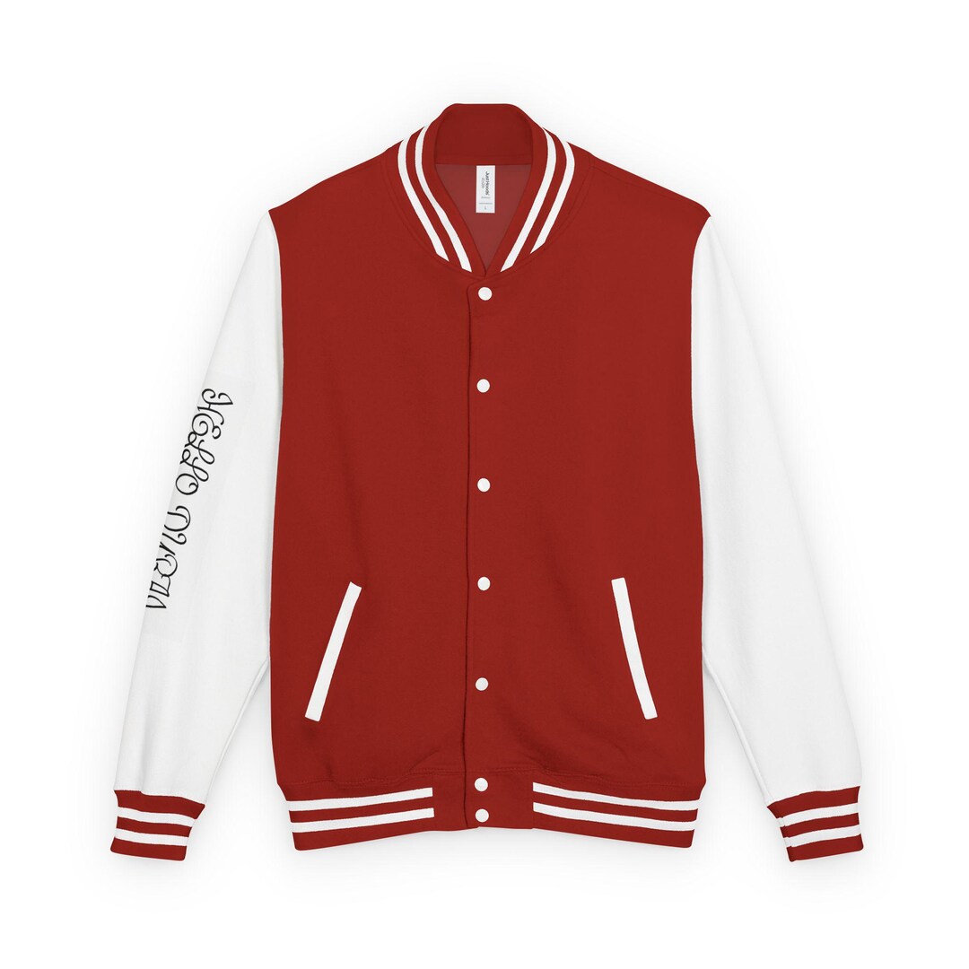 Script Sleeve Letterman Jacket | Red Body White Sleeves - Etsy