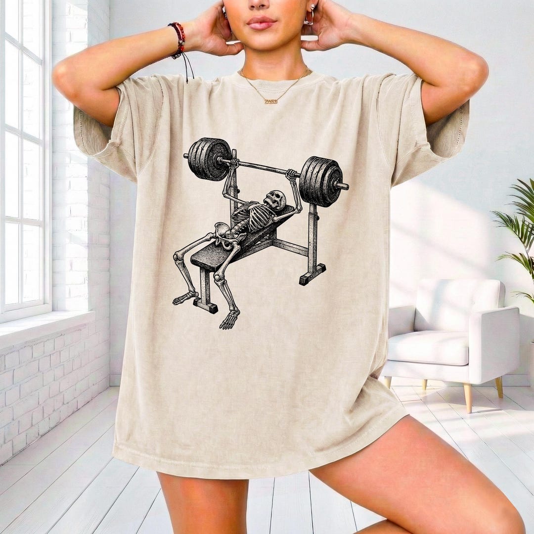 Skeleton Bench Press Shirt | Gothic Gym Workout Tee | Comfort Colors ...