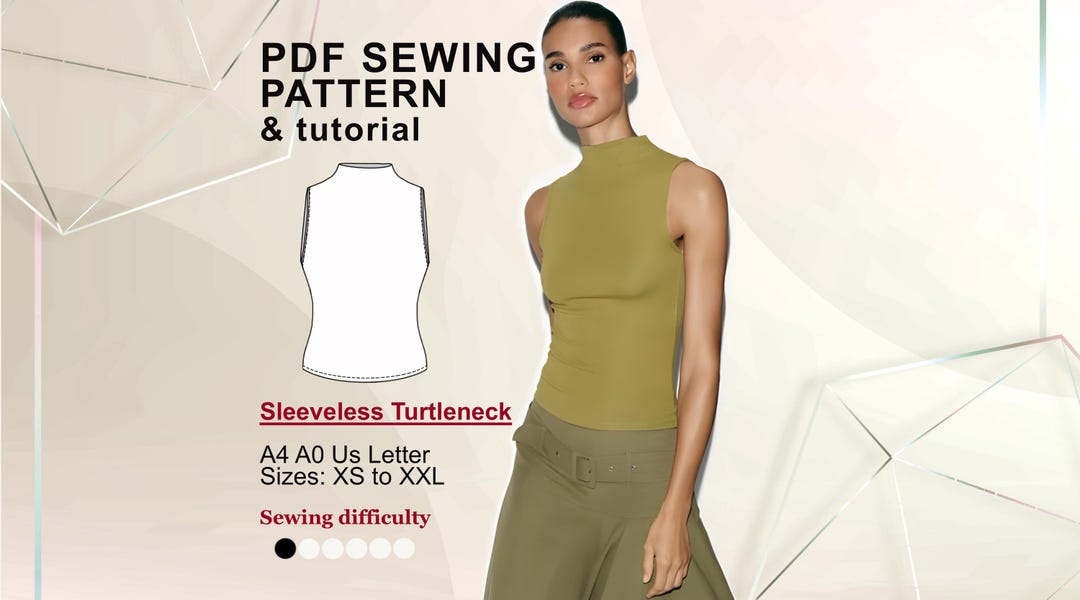 Sleeveless Turtleneck Top Sewing Pattern | Fitted Knit Basic (PDF ...