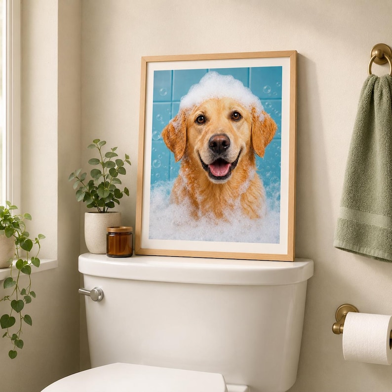 Golden Labrador Bathing Bathroom Art, Funny Bathroom Sign (digital ...