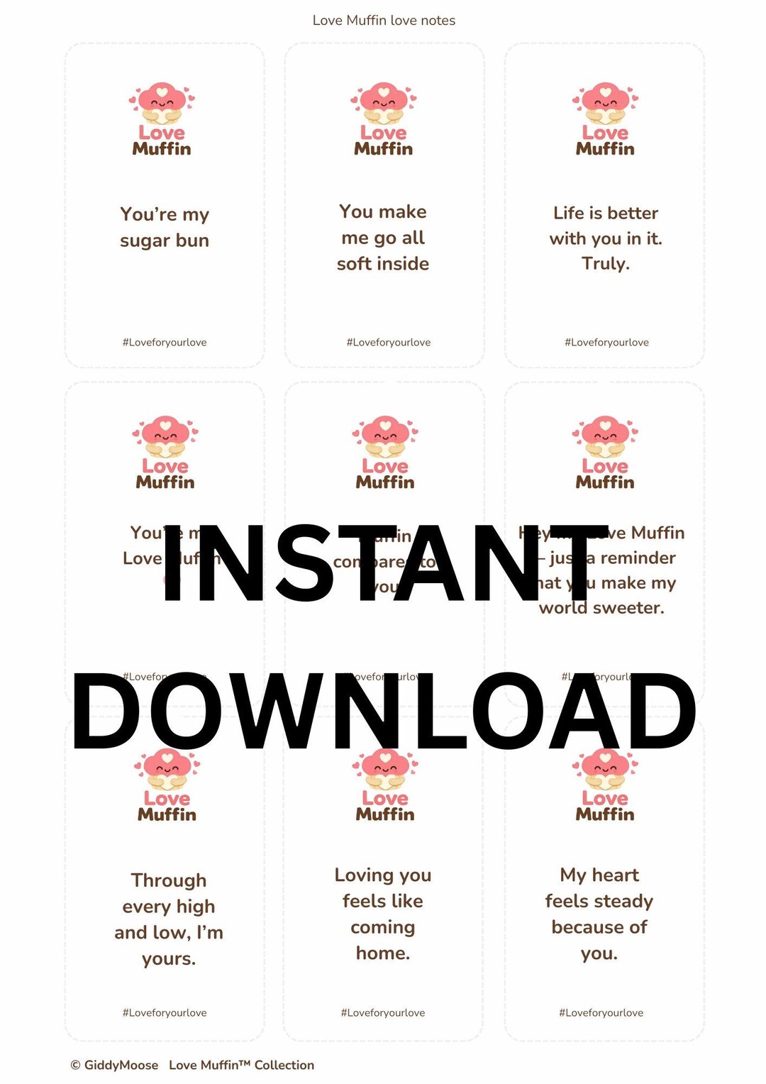 Love Muffin Printable Love Notes Instant Download Romantic Lunchbox ...