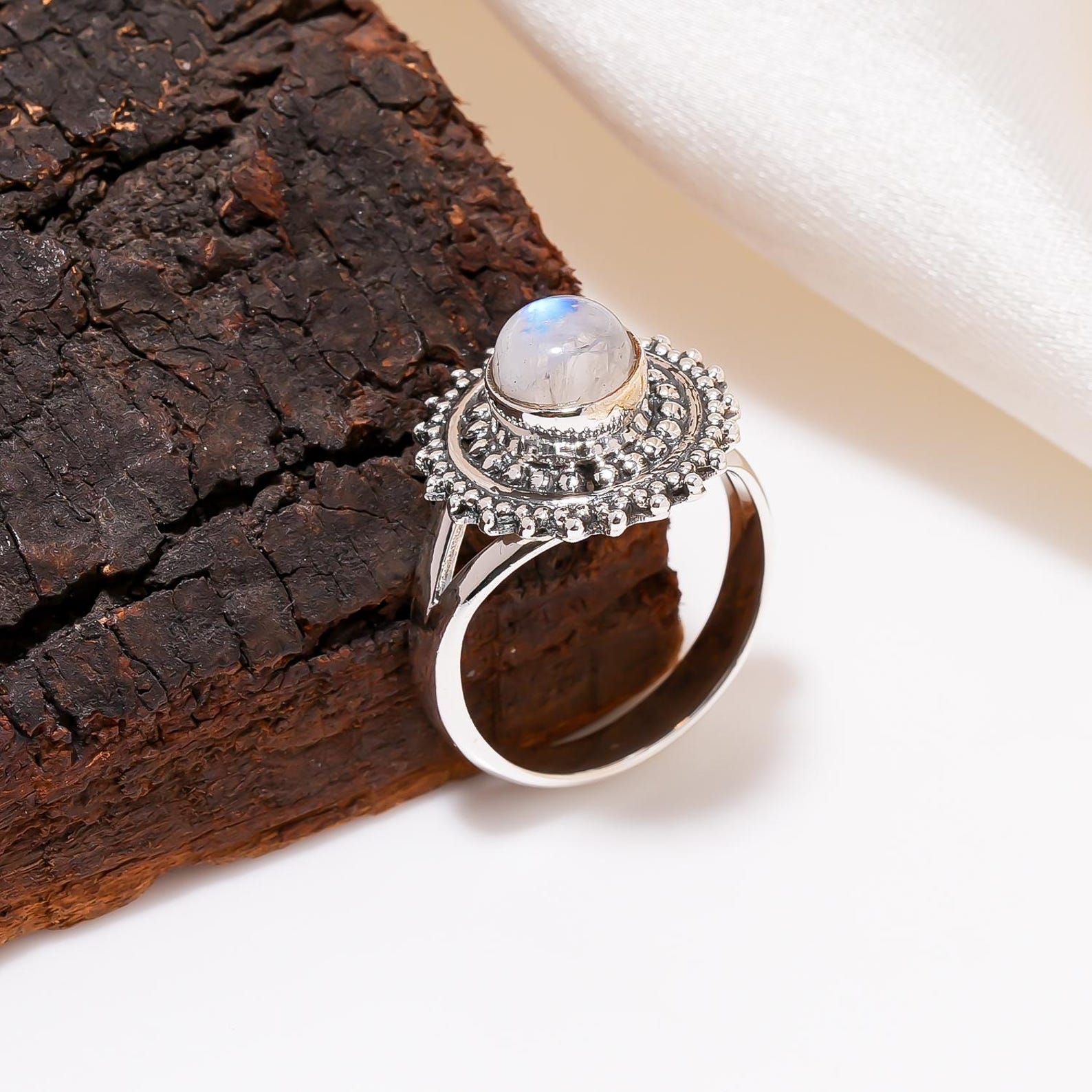Genuine Moonstone Ring, 925 Sterling Silver, Rainbow Moonstone Ring ...