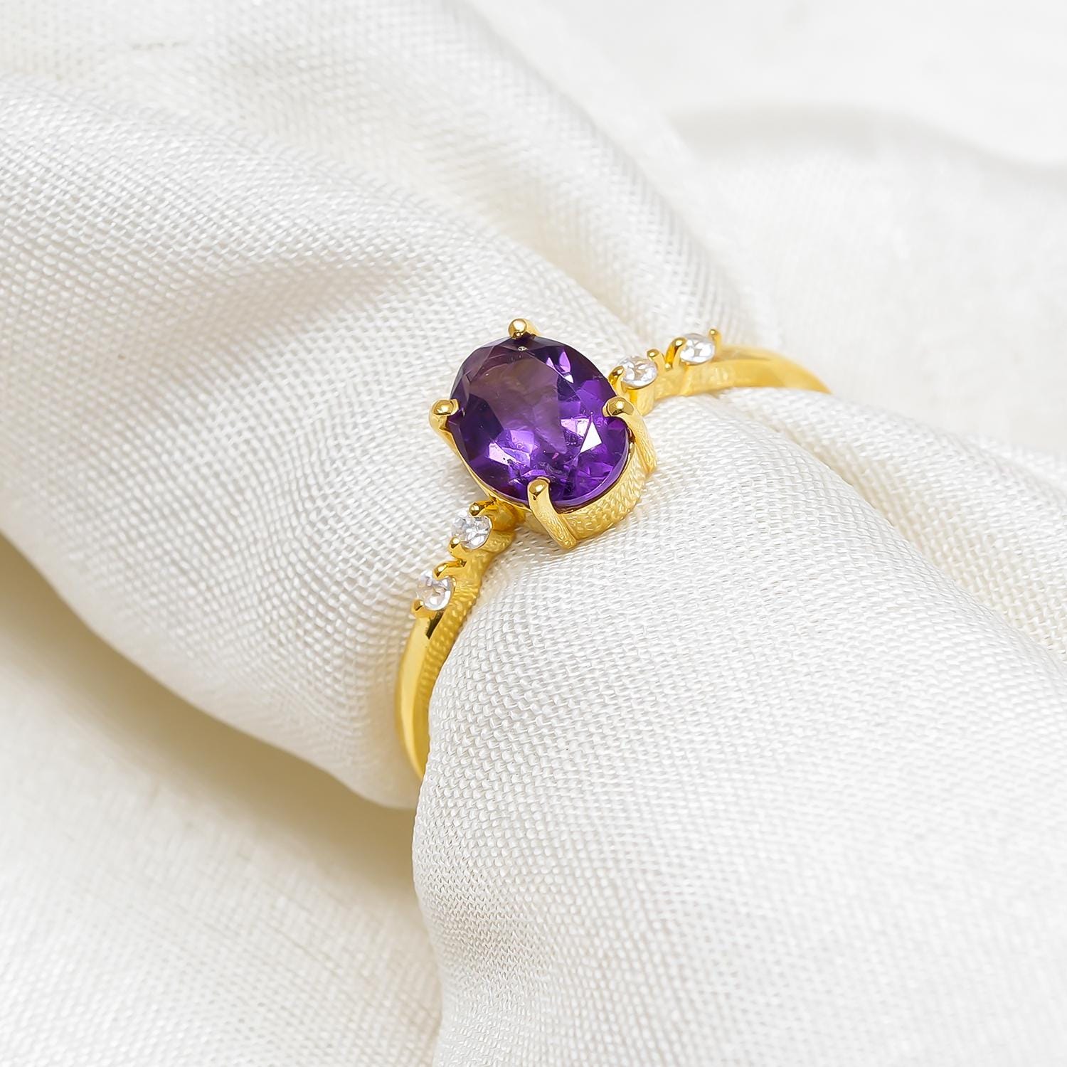 Amethyst Engagement Ring, Natural Amethyst Ring, Art Deco Promise Ring ...