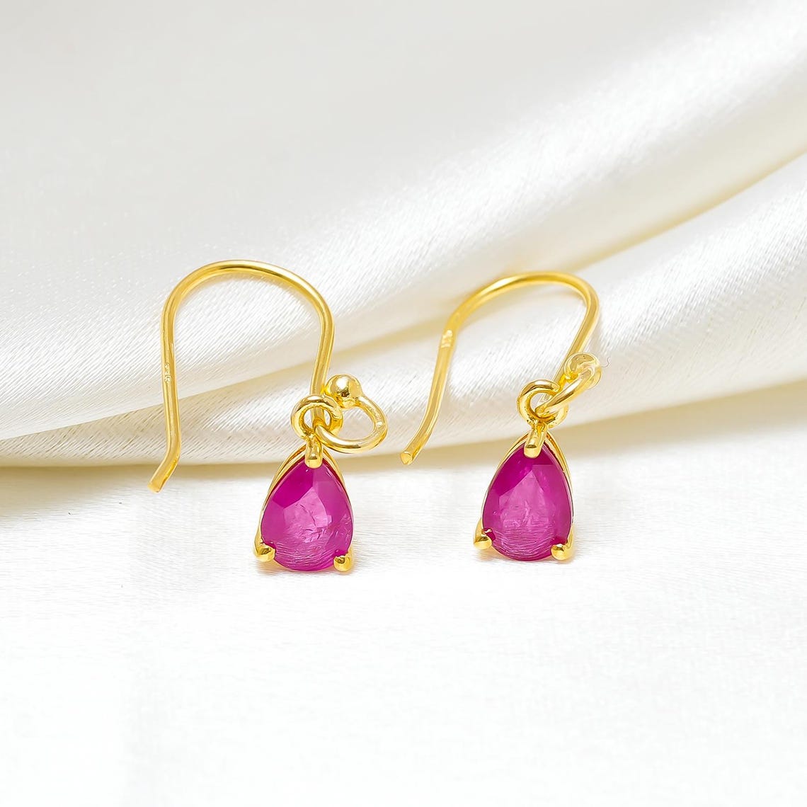 Natural Ruby Earrings, Genuine Ruby Earrings, Teardrop Earrings, Dainty ...
