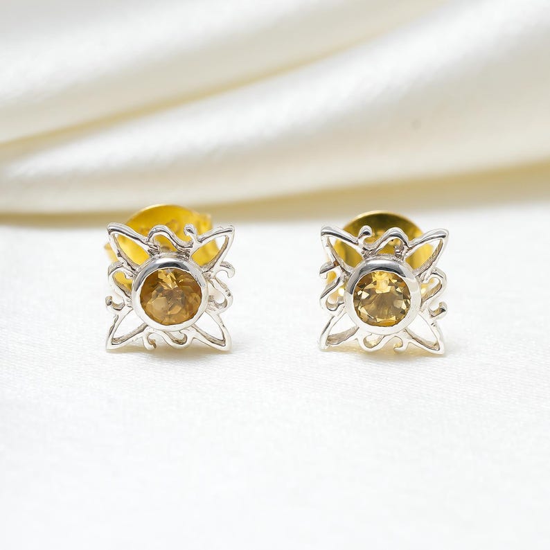 Natural Citrine Earrings, Tiny Citrine Studs, 925 Sterling Silver ...