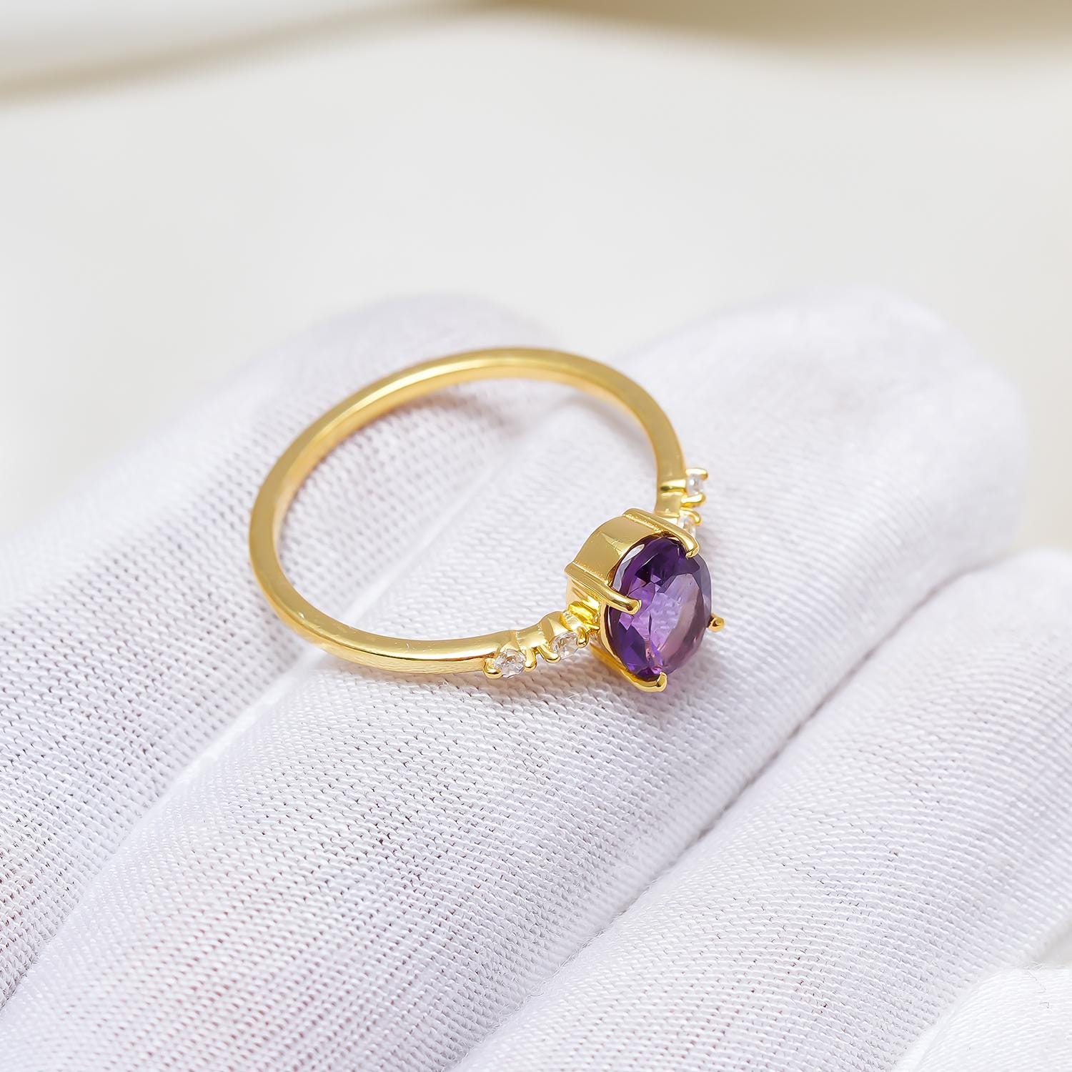 Amethyst Engagement Ring, Natural Amethyst Ring, Art Deco Promise Ring ...