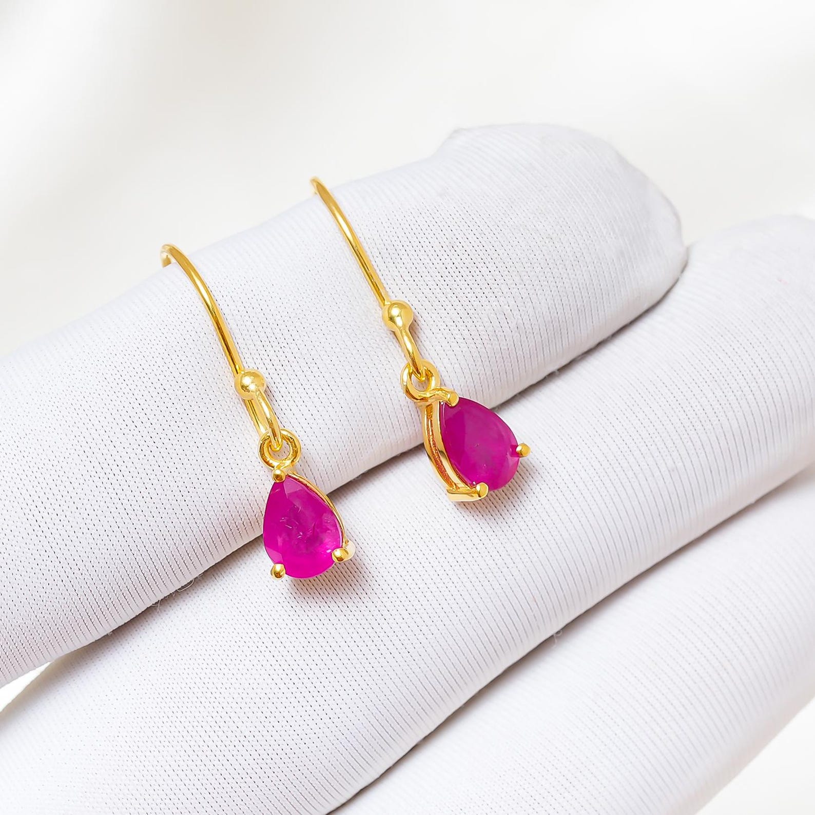 Natural Ruby Earrings, Genuine Ruby Earrings, Teardrop Earrings, Dainty ...