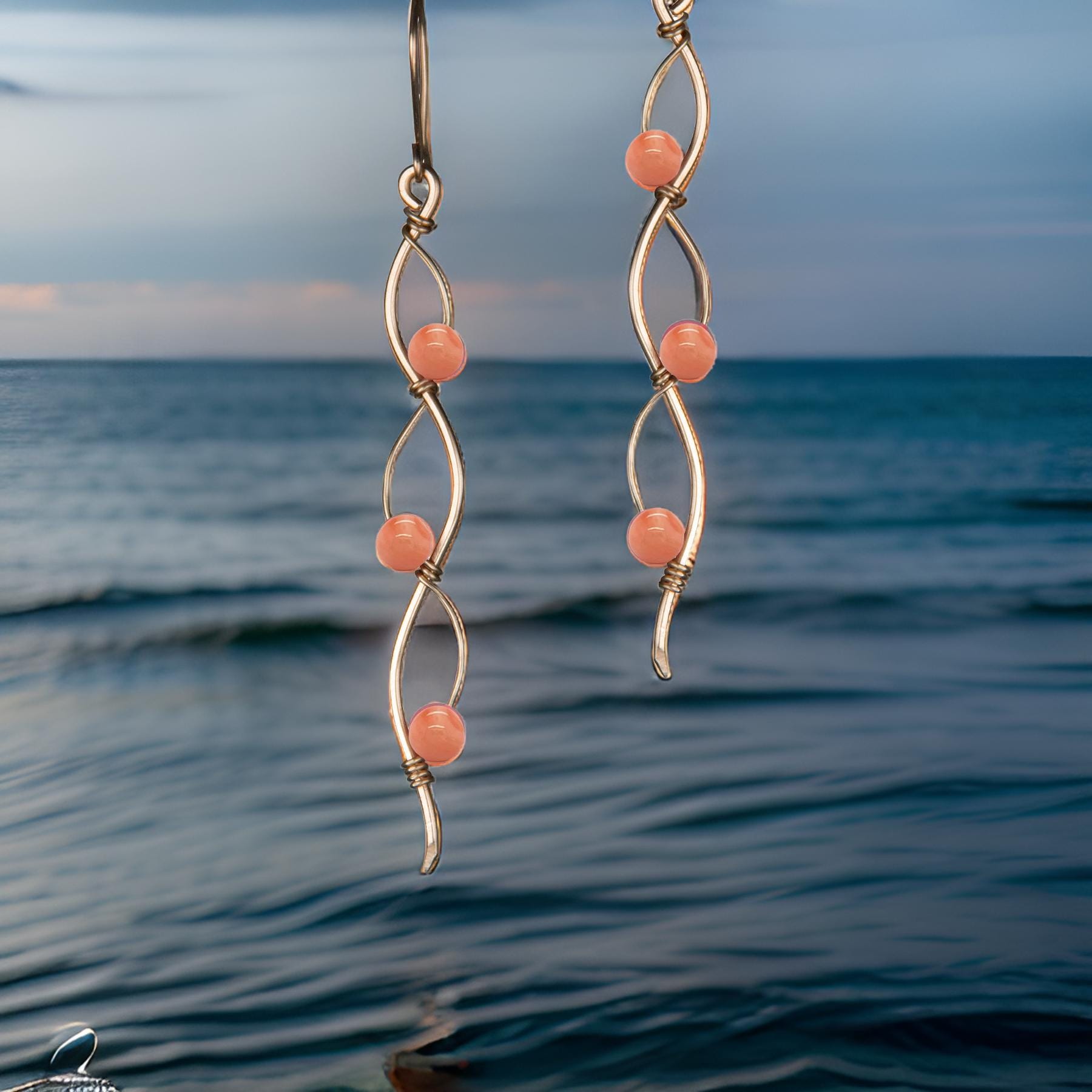 Wavy Earrings, Long Earrings, Pink Coral, 14k Gold Filled, 14k Rose ...