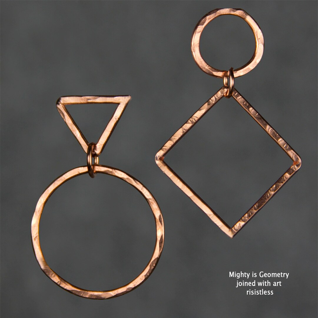 Asymmetrical Geometry Earrings, Abstract Art. Copper, Free US Shipping ...