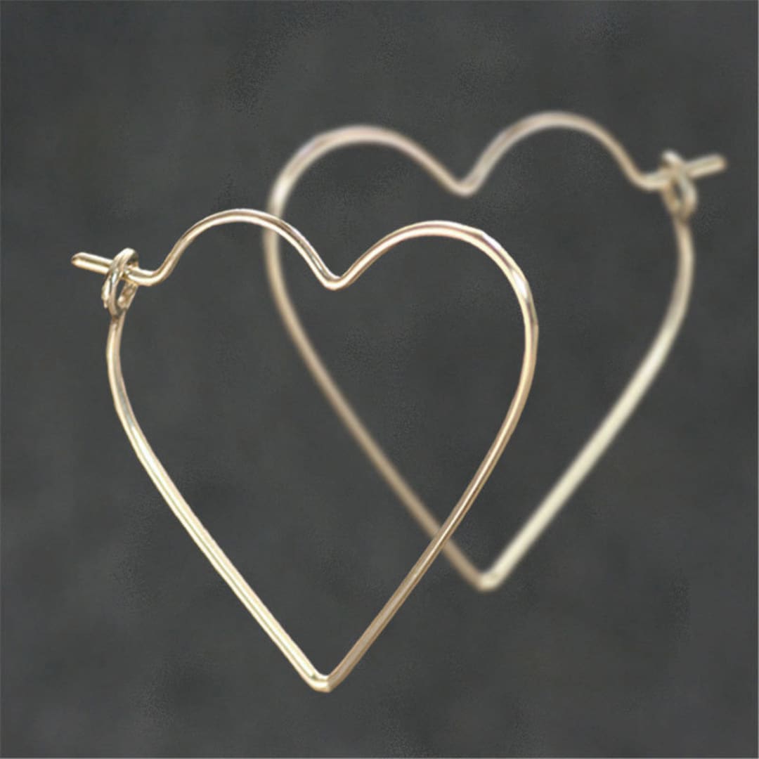 Heart Hoop Earrings Valentine Gift 14k Gold Filled Free US - Etsy