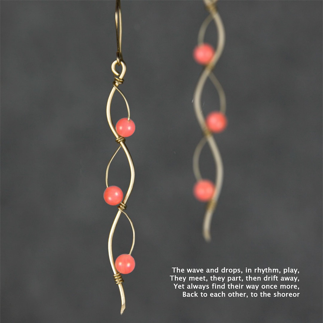 Wavy Earrings, Long Earrings, Pink Coral, 14k Gold Filled, 14k Rose ...