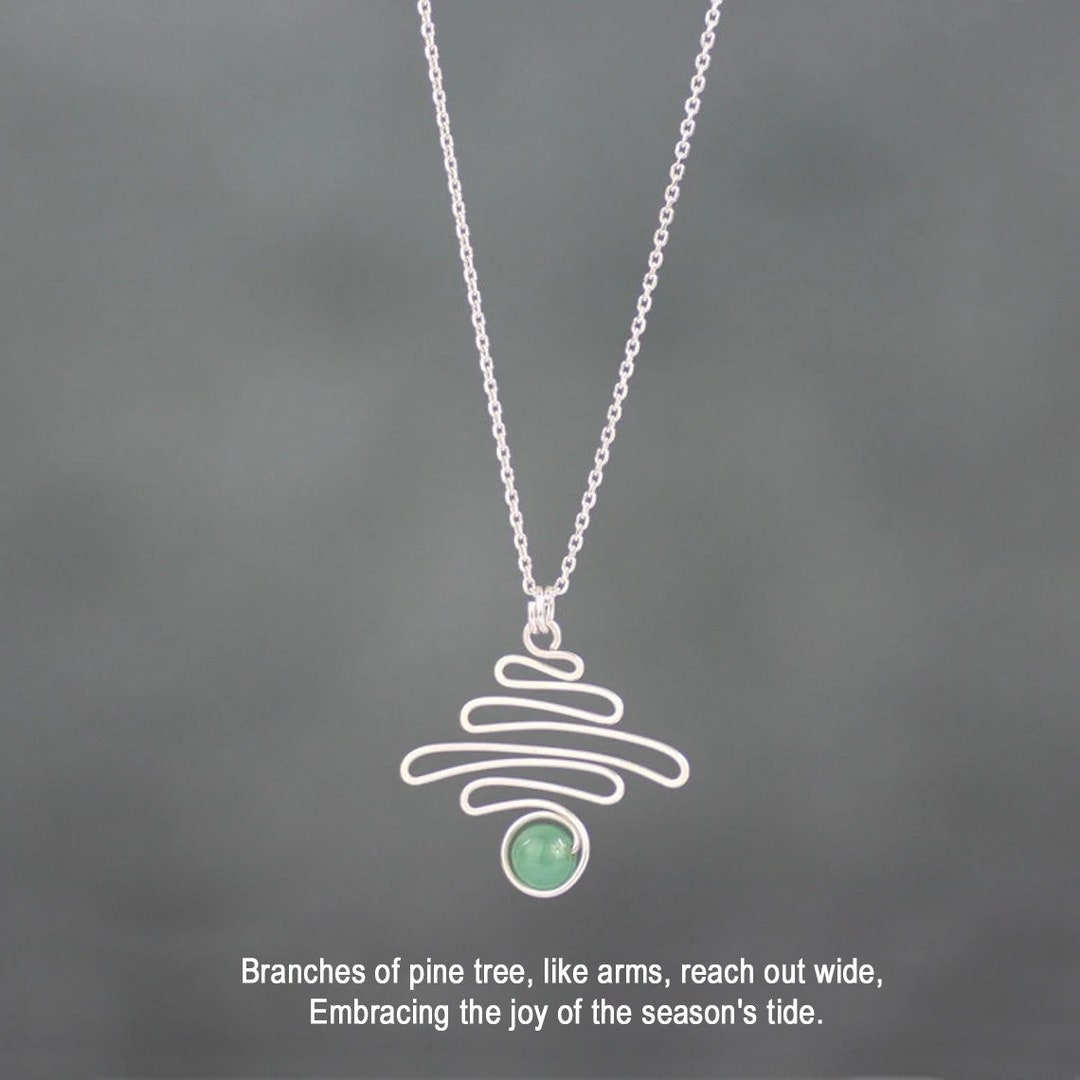 Sterling Silver Necklace, Abstract Tree Pendant, Christmas Tree, Jade ...