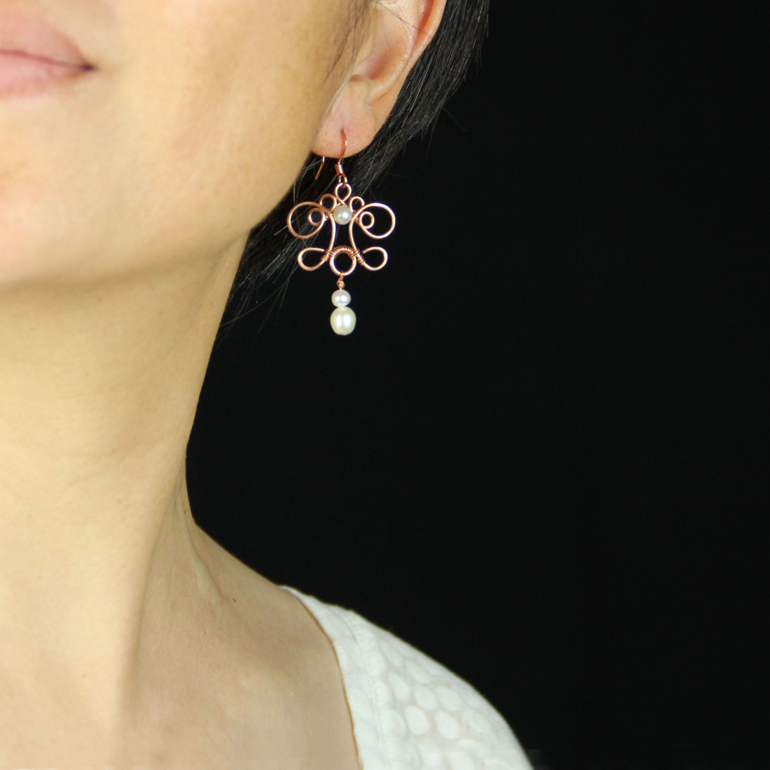 Abstract Scroll Metal Wire Chandelier Earrings, Handmade Jewelry ...