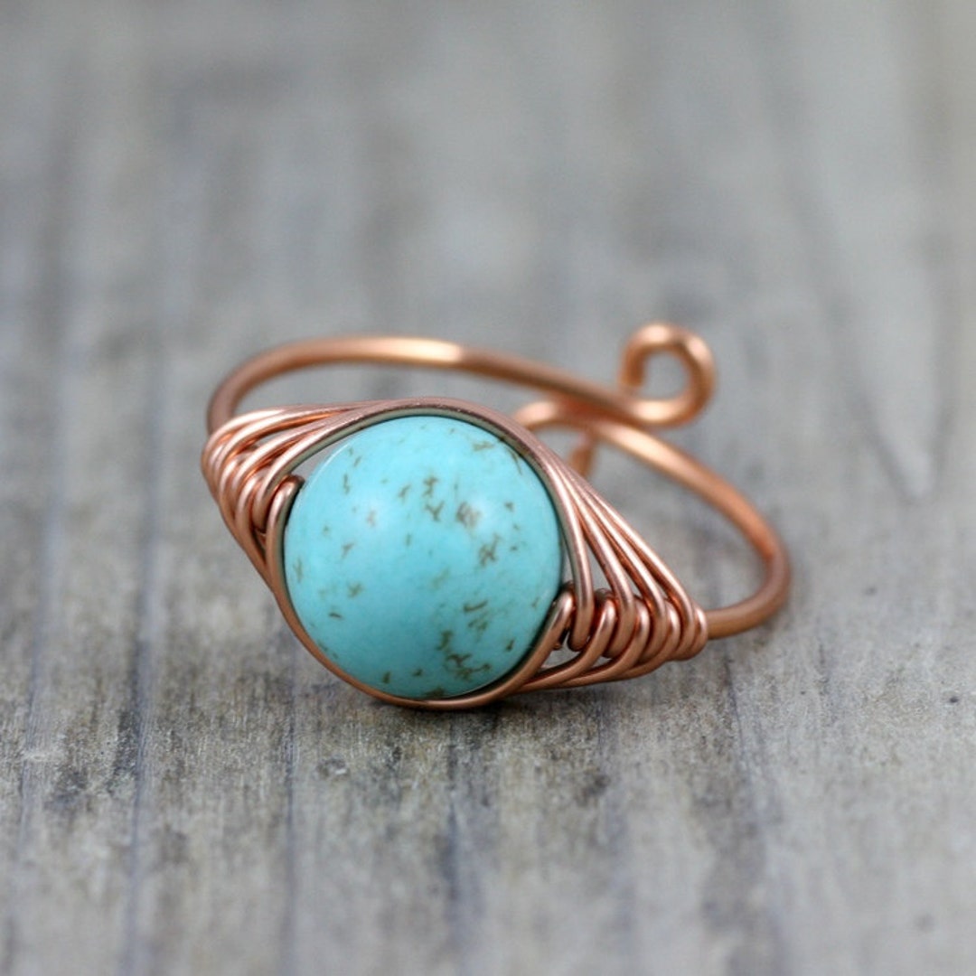 Turquoise Ring, Adjustable Ring, Copper Ring, Bridesmaid Gift, Gift for ...