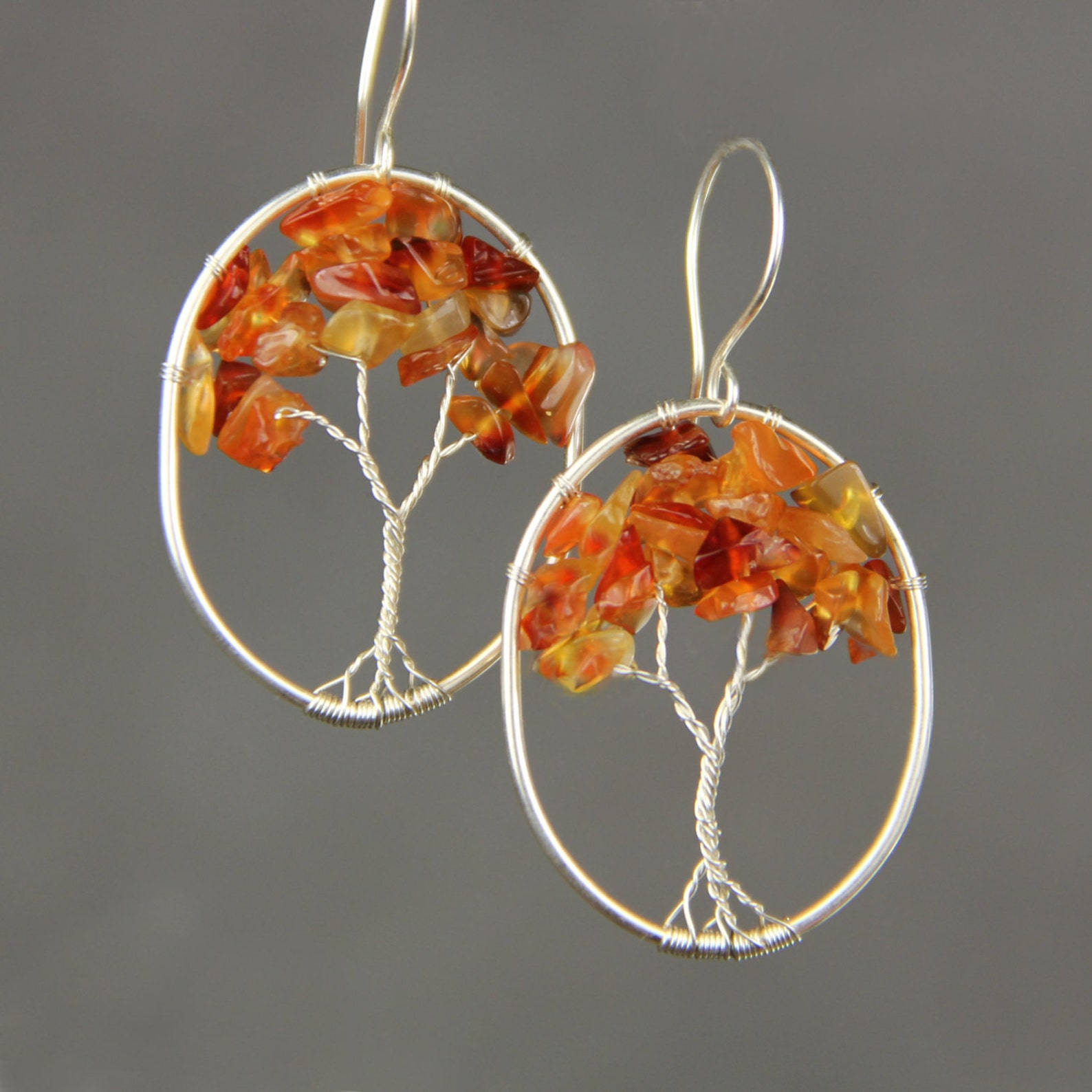 Tree of Life Oval Hoop Earrings, Peridot, 14k Gold Filled, Bridesmaid ...