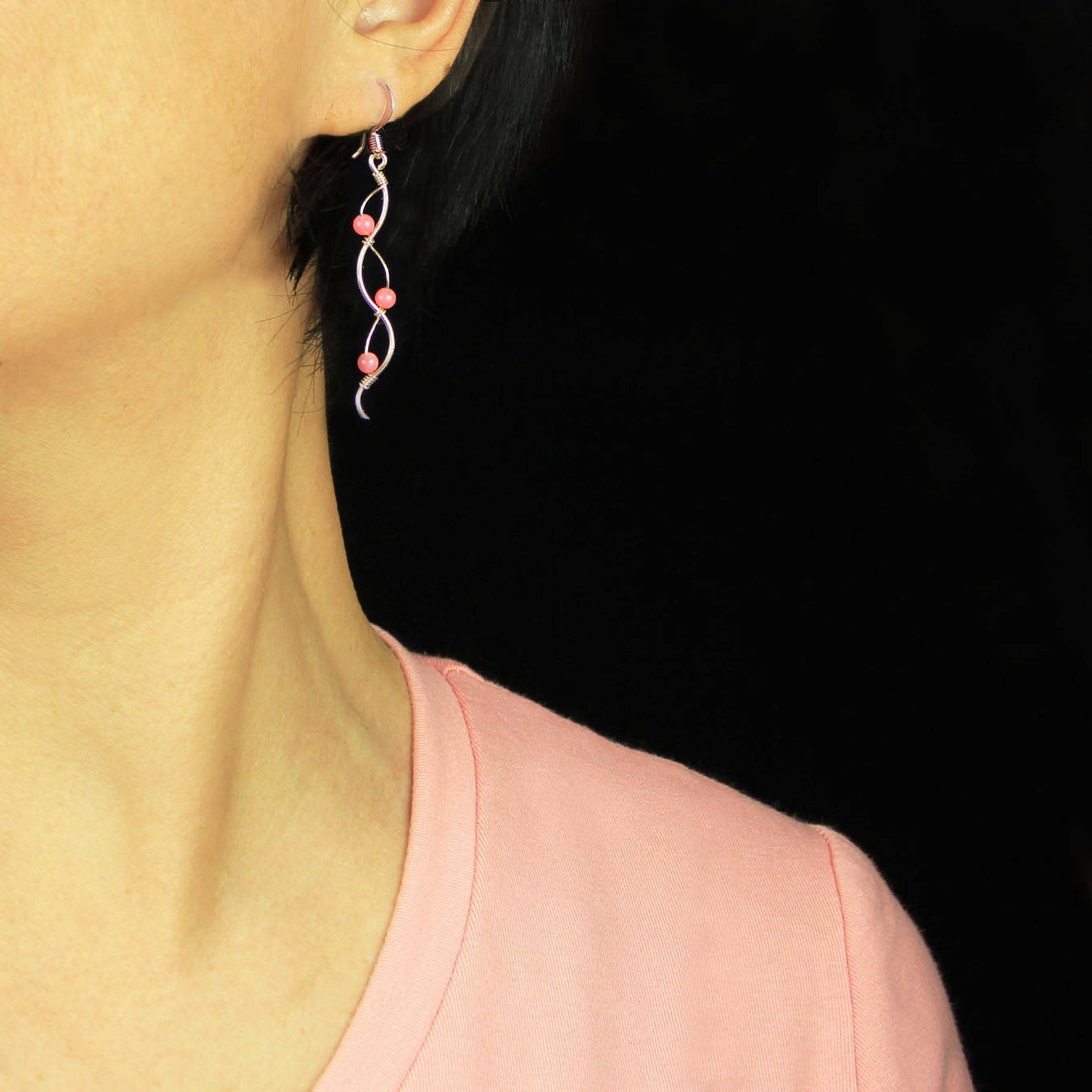 Wavy Earrings Long Earrings 14k Gold Filled Pink Coral | Etsy