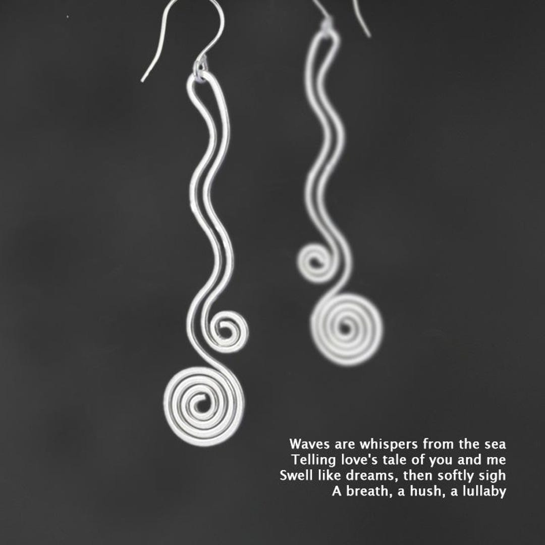 Long Wavy Earrings, Sterling Silver, Handmade Jewelry, Free US Shipping ...