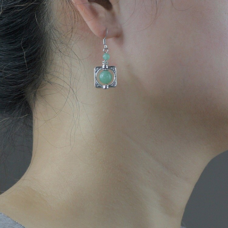 Stone Square Frame Drop Dangle Earrings, Bridesmaid Gift, Gift for Her ...