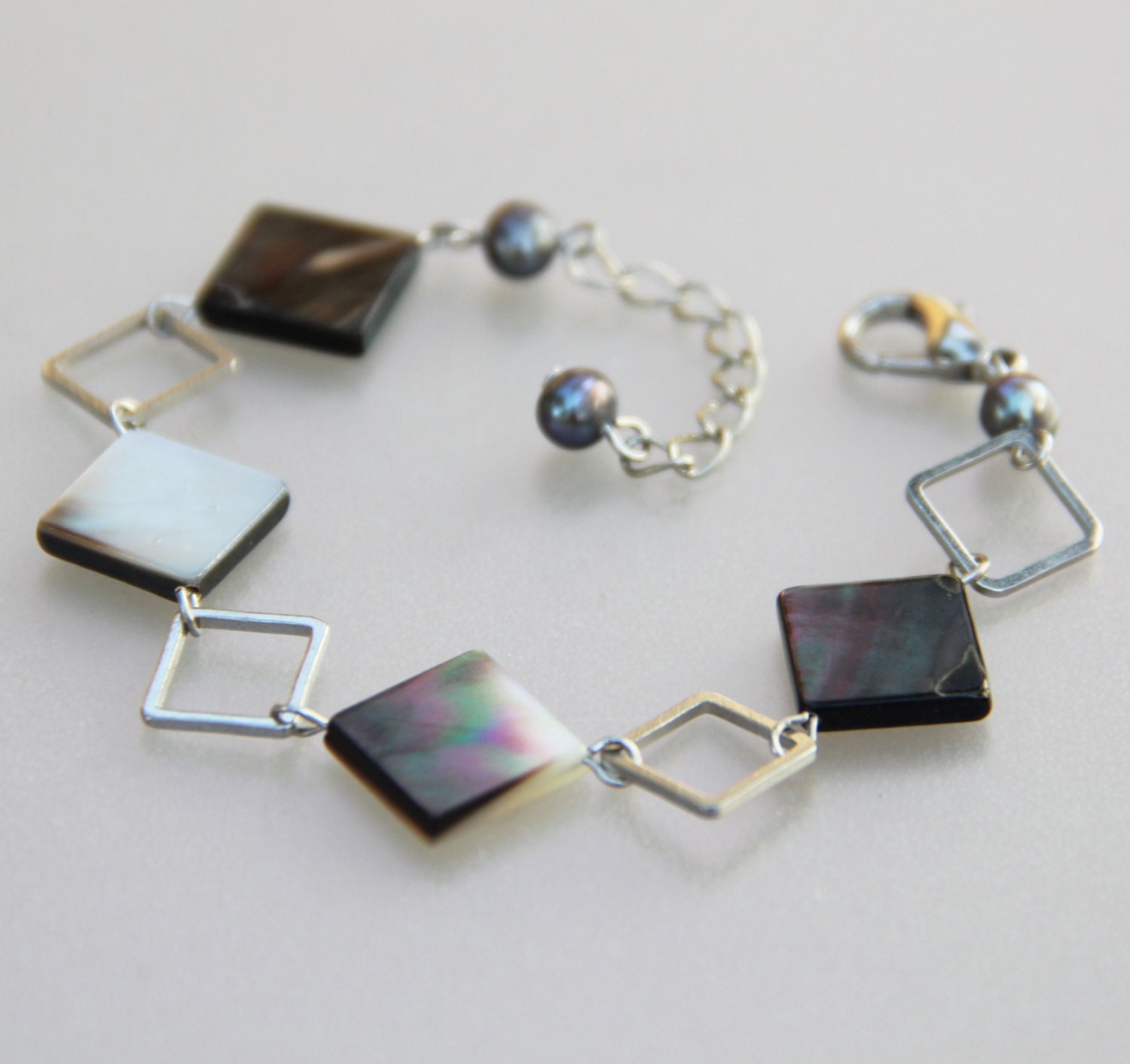 Square shell link bracelet bridesmaid gift gift for her | Etsy