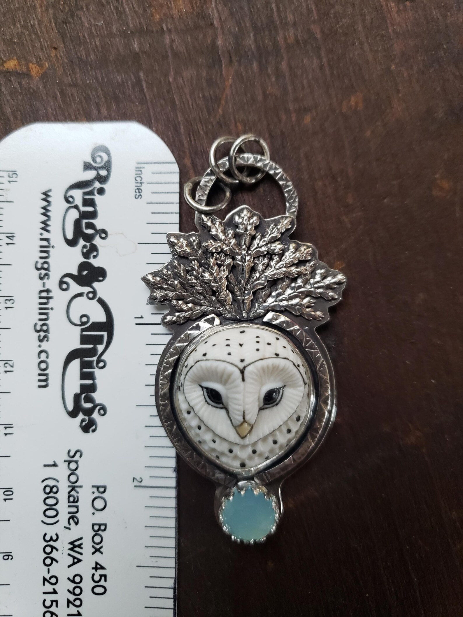 Handmade Sterling Silver Snowy Owl Necklace, Juniper Crown, Aqua ...