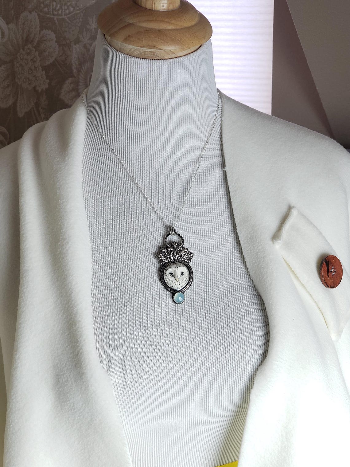 Handmade Sterling Silver Snowy Owl Necklace, Juniper Crown, Aqua ...