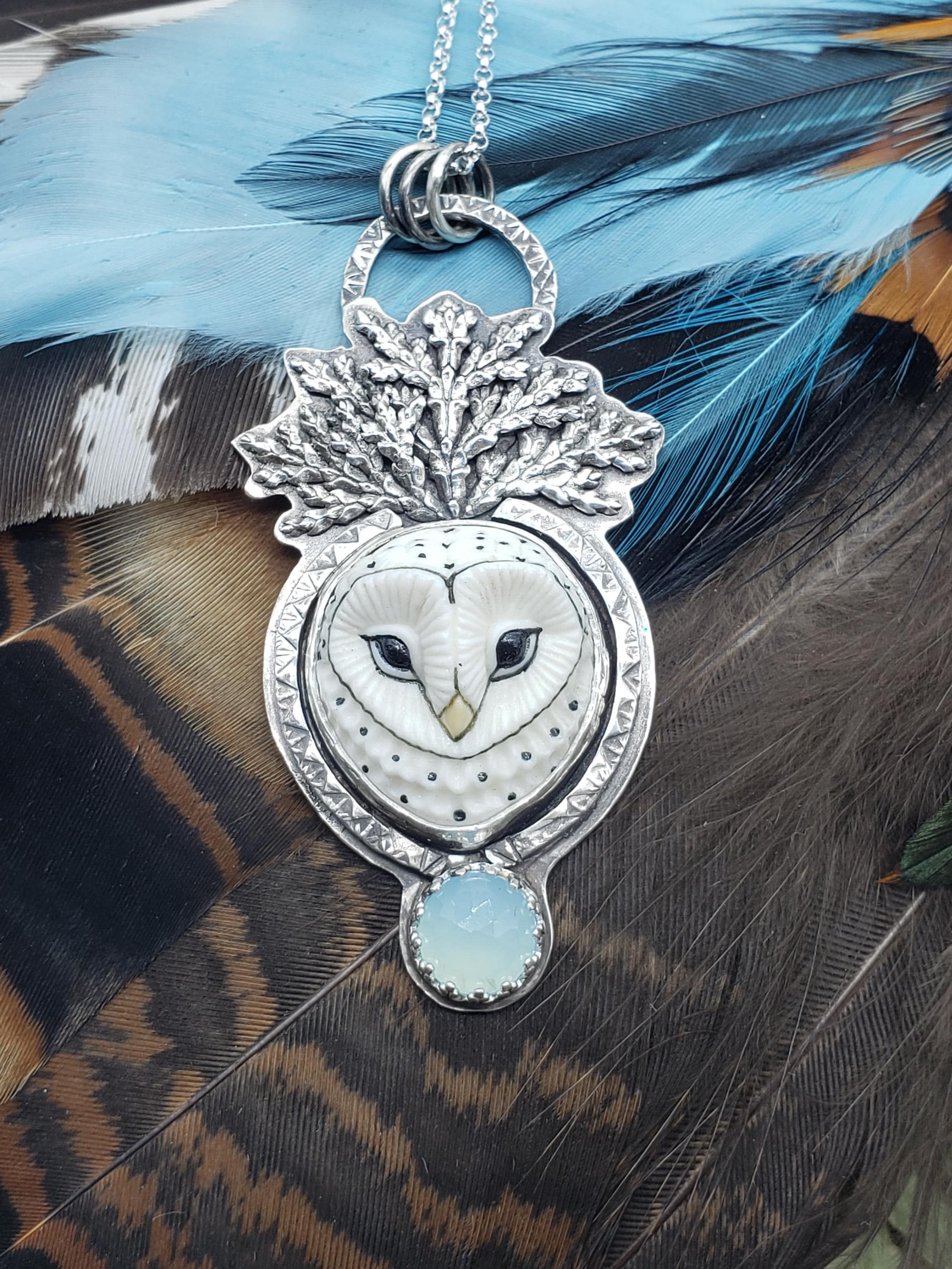 Handmade Sterling Silver Snowy Owl Necklace, Juniper Crown, Aqua ...