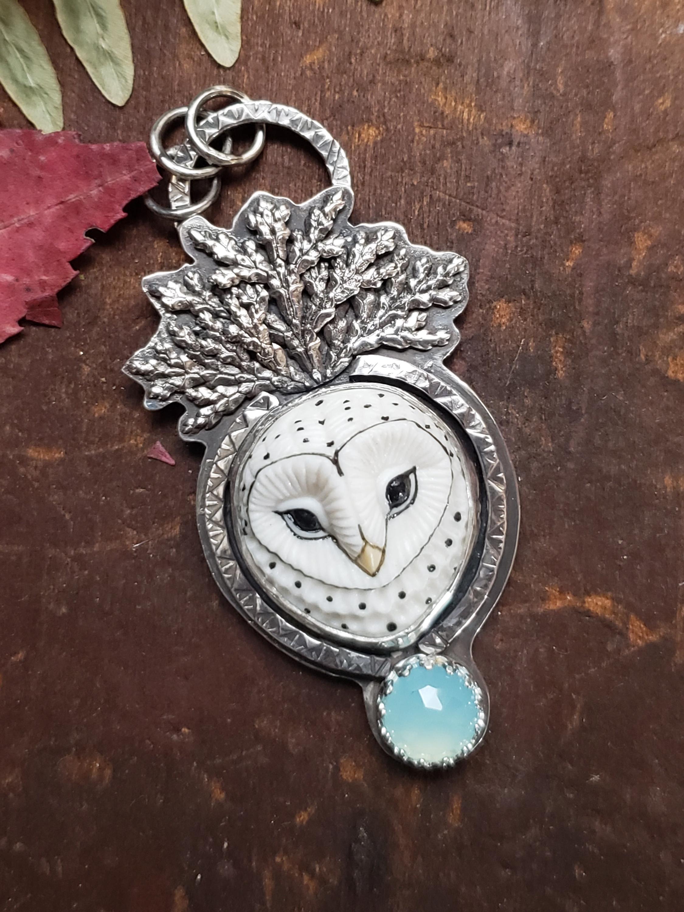 Handmade Sterling Silver Snowy Owl Necklace, Juniper Crown, Aqua ...