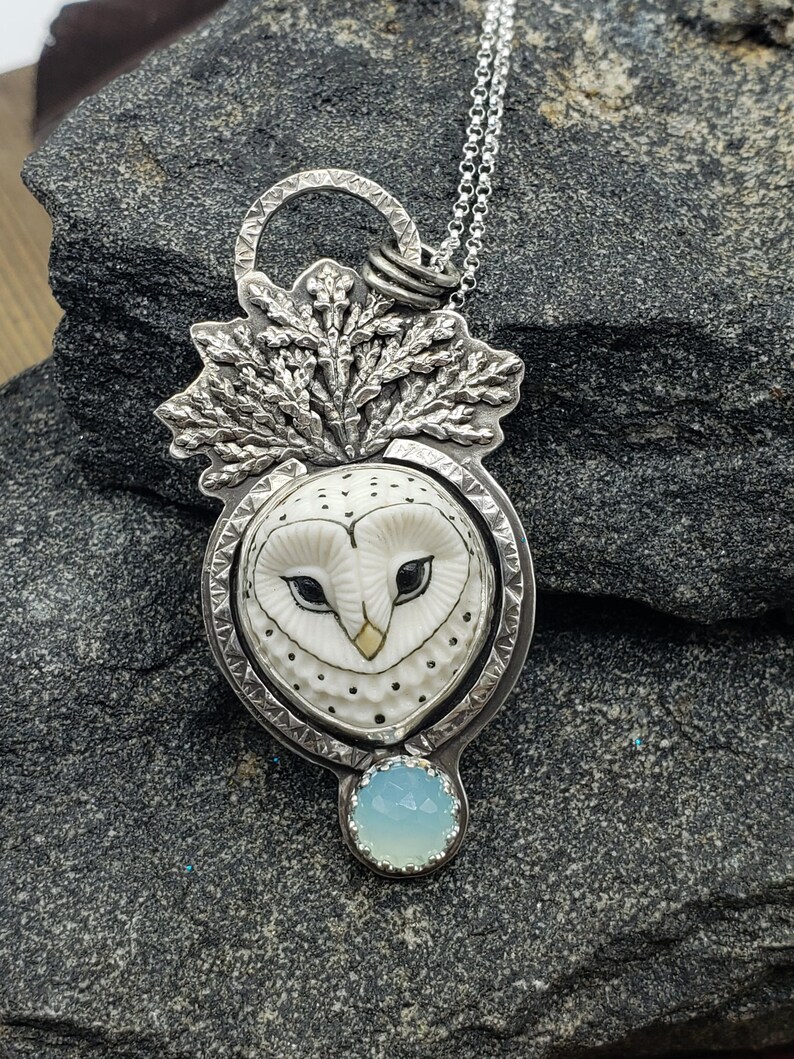 Handmade Sterling Silver Snowy Owl Necklace, Juniper Crown, Aqua ...