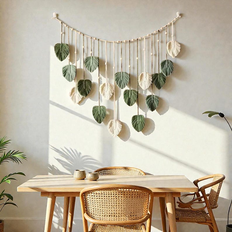 Handmade Macrame Leaf Wall Hanging | Boho Woven Wall Decor, Neutral ...