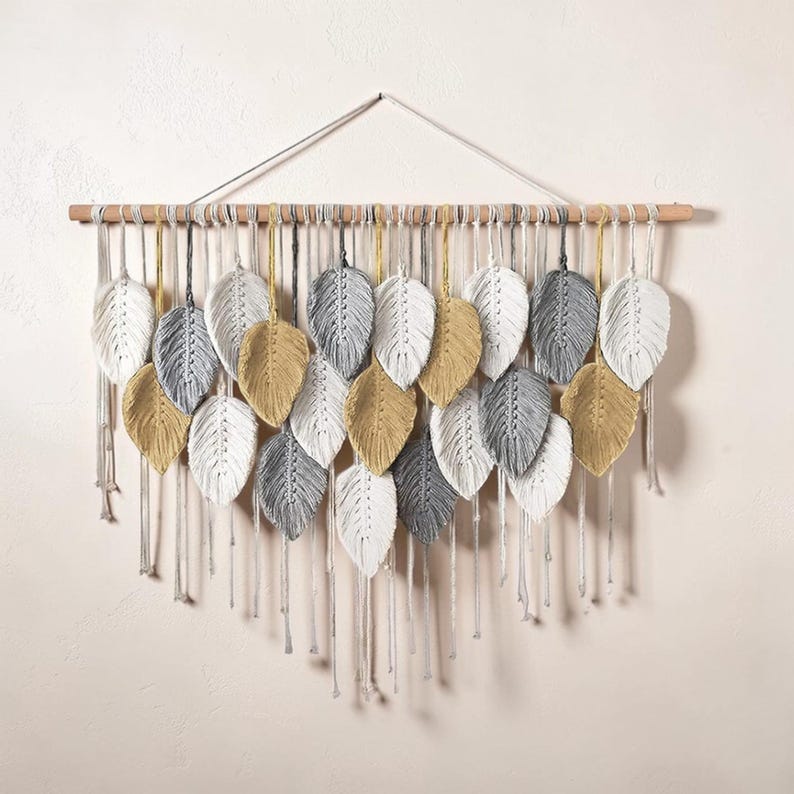 Handmade Macrame Leaf Wall Hanging | Boho Woven Wall Decor, Neutral ...