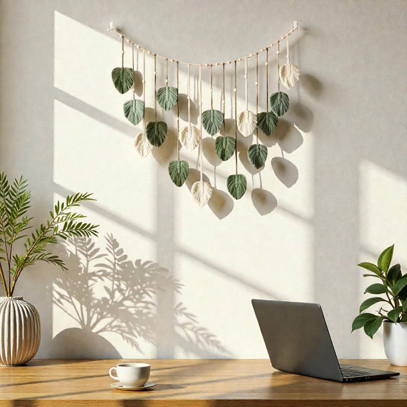 Handmade Macrame Leaf Wall Hanging | Boho Woven Wall Decor, Neutral ...