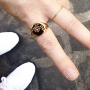 Rose Signet Ring, Hand Engraved Sterling Silver or Gold-plated Silver ...