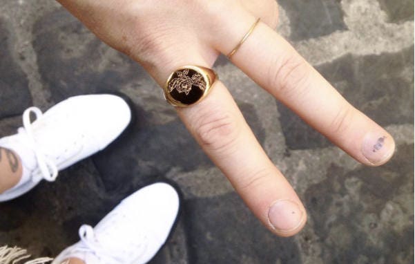 Rose Signet Ring, Hand Engraved Sterling Silver or Gold-plated Silver ...
