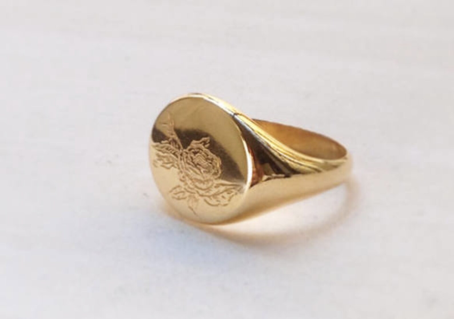 Rose Signet Ring, Hand Engraved Sterling Silver or Gold-plated Silver ...