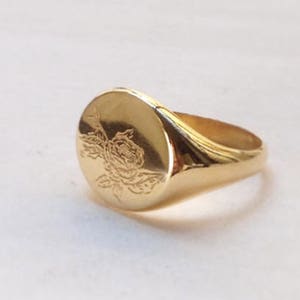 Rose Signet Ring, Hand Engraved Sterling Silver or Gold-plated Silver ...