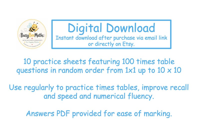 10 Printable Times Tables Practice | PDF Download - Etsy
