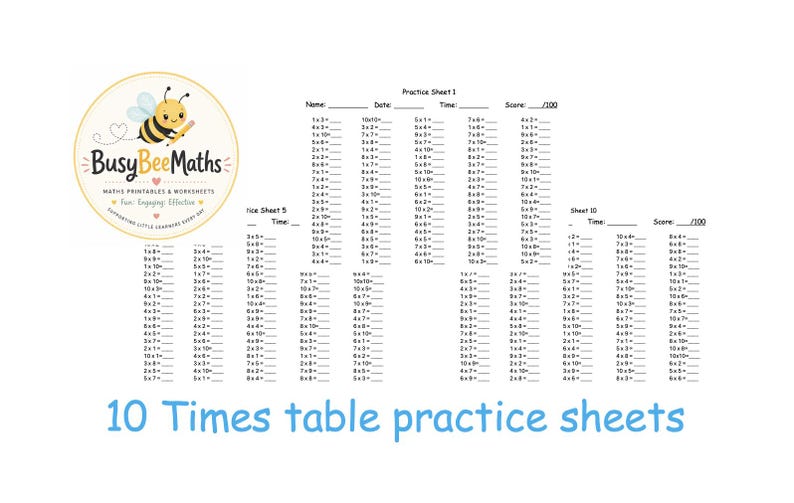 10 Printable Times Tables Practice | PDF Download - Etsy