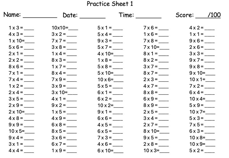 10 Printable Times Tables Practice | PDF Download - Etsy