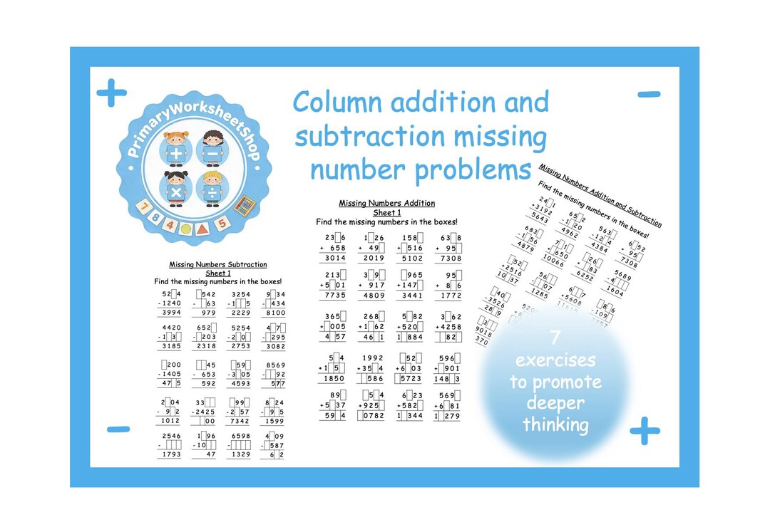 Column Addition and Subtraction Missing Number Problems - Etsy