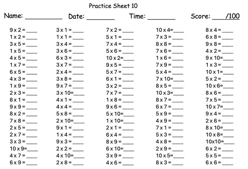 10 Printable Times Tables Practice | PDF Download - Etsy
