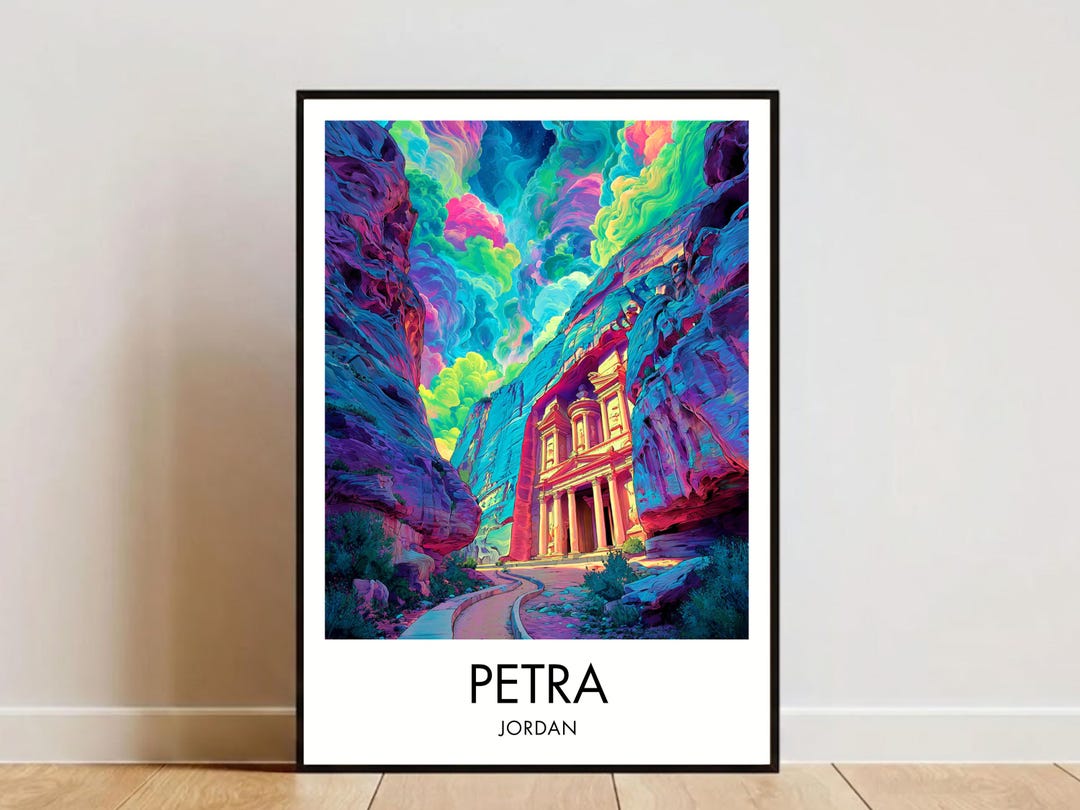 Petra Travel Poster | Psychedelic Jordan Wall Art | Desert Home Decor ...